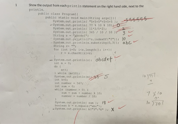 Solved 1 ses555 Show the output from each println statement | Chegg.com