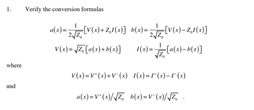 1. Verify the conversion formulas | Chegg.com