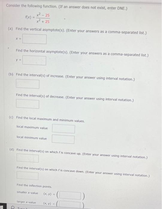 Solved Consider the following function. (If an answer does | Chegg.com