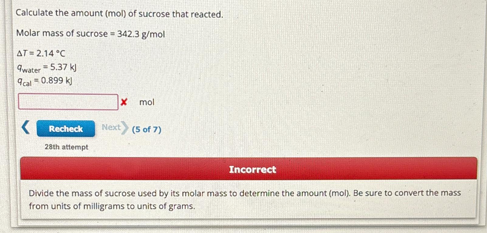 Solved Calculate the amount (mol) ﻿of sucrose that | Chegg.com