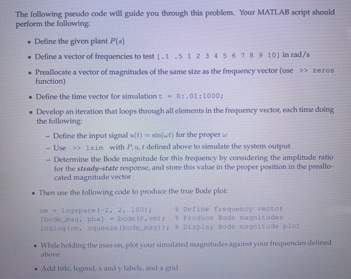 Solved Problem 1 - Bode Plots Consider the plant whose | Chegg.com