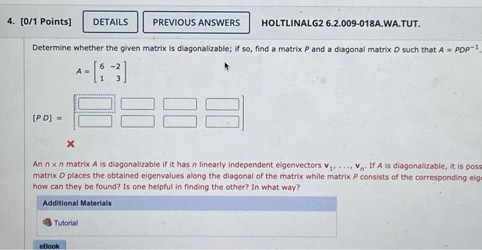 Solved Determine whether the given matrix is diagonalizable; | Chegg.com