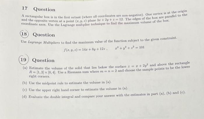 17 Question A rectangular box is in the first octant. | Chegg.com