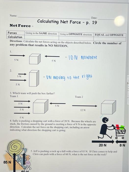 Solved Name: Date: Calculating Net Force - p. 19 Net Force - | Chegg.com