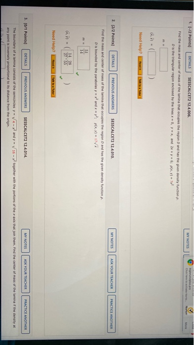 Solved 1. (-/2 Points DETAILS SESSCALCET2 12.4.006. MY NOTES | Chegg.com Solved 1. (-/2 Points DETAILS SESSCALCET2 12.4.006. MY NOTES | Chegg.com