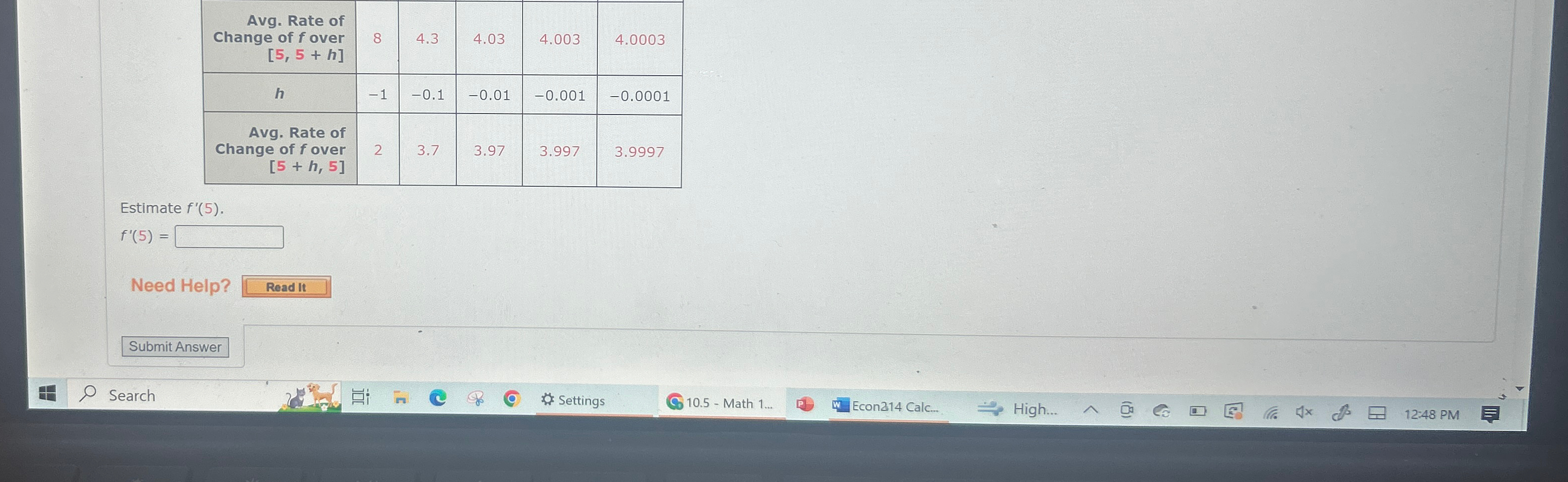 Solved \table[[\table[[Avg. ﻿Rate of],[Change of f | Chegg.com