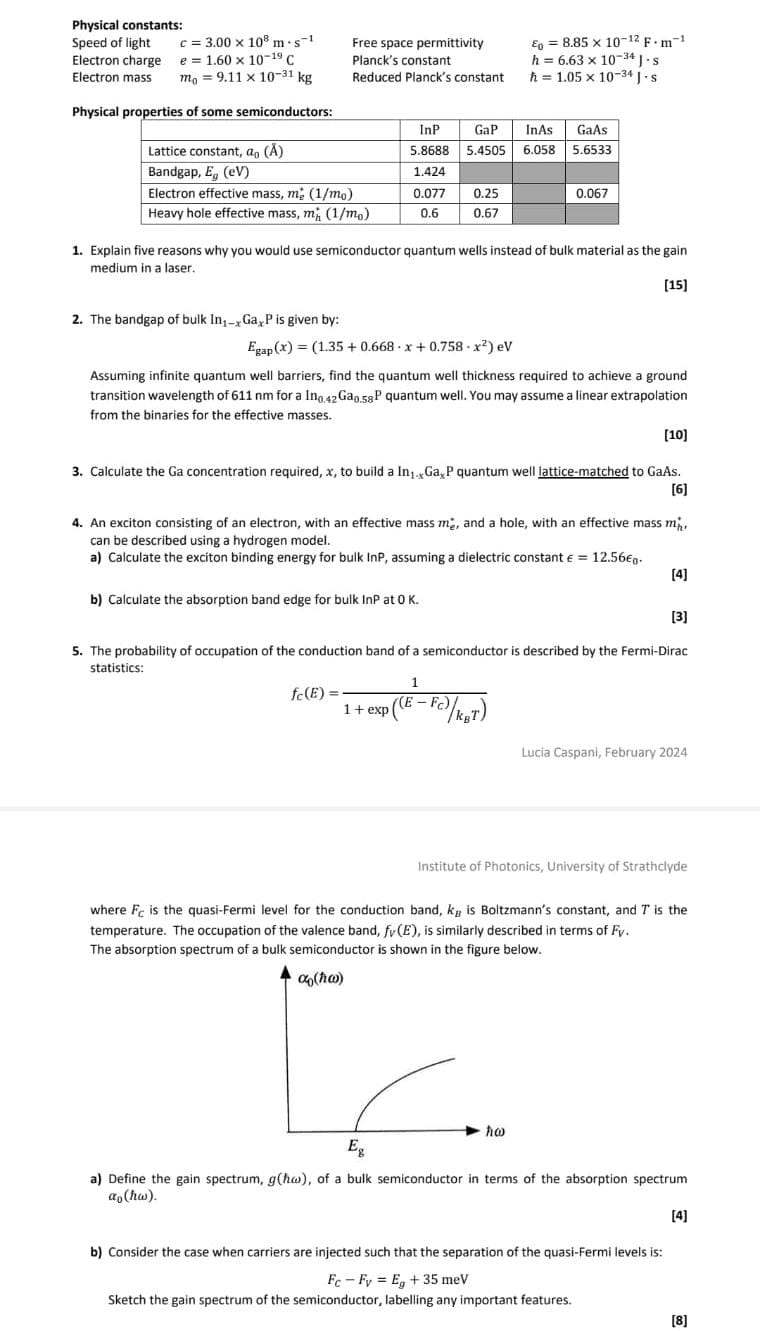 Solved Advanced Photonics Devices - ﻿Quantum Wells and | Chegg.com
