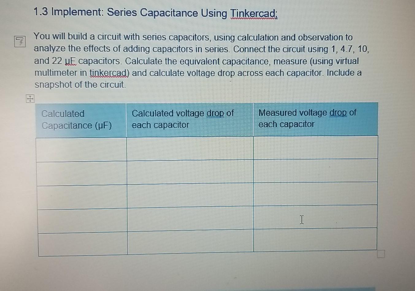 Solved 1.2 Exercise: Series Capacitance. In the first part | Chegg.com