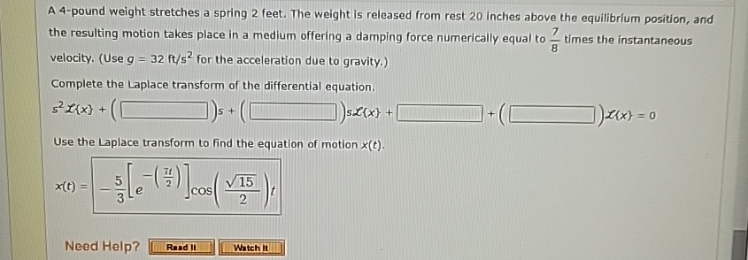 A 4-pound weight stretches a spring 2 ﻿feet. The | Chegg.com