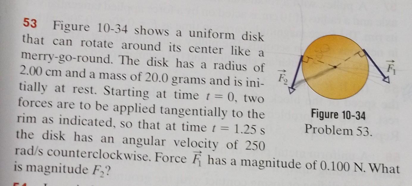 Solved 53 Figure 10-34 shows a uniform disk that can rotate | Chegg.com