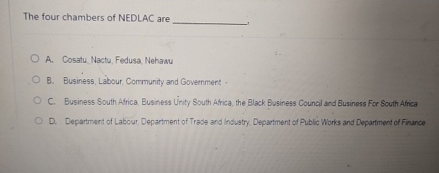 Solved The four chambers of NEDLAC areA. ﻿Cosatu, Nactu, | Chegg.com