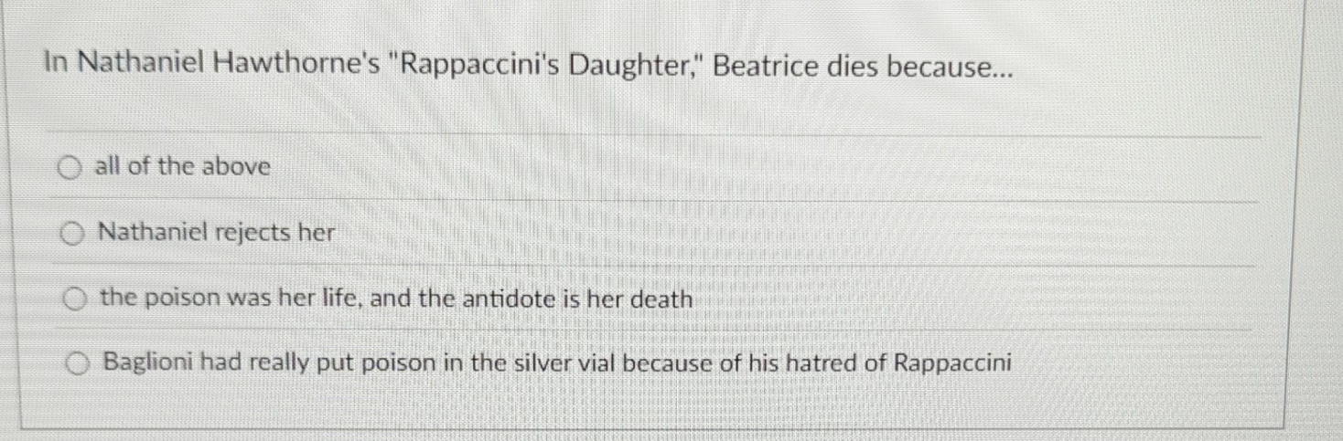 Solved In Nathaniel Hawthorne's "Rappaccini's Daughter," | Chegg.com