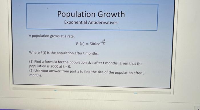 Solved Population Growth Exponential Antiderivatives A | Chegg.com