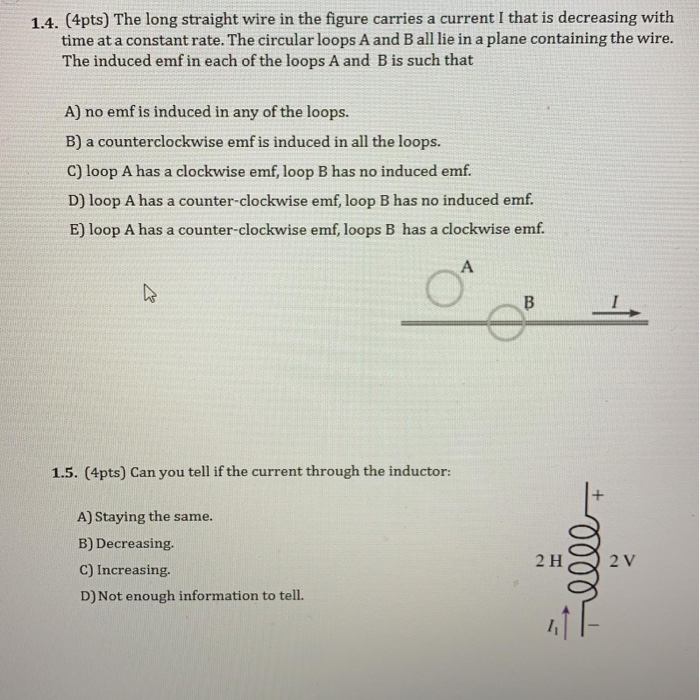 Solved 1.4. (4pts) The long straight wire in the figure | Chegg.com