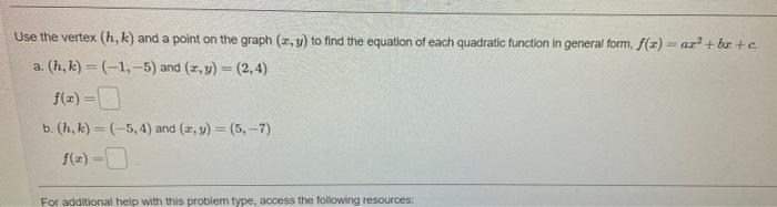 Solved Use the vertex (h,k) and a point on the graph (x,y) | Chegg.com