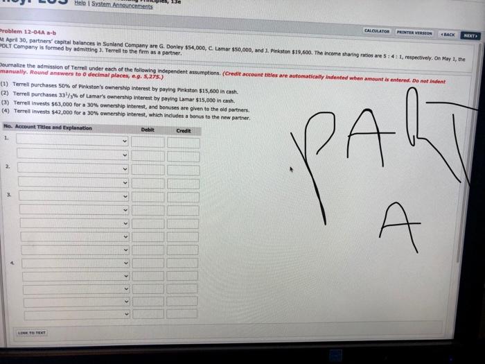 Solved Help System Announcements 13e CALCULATOR PRINTER | Chegg.com
