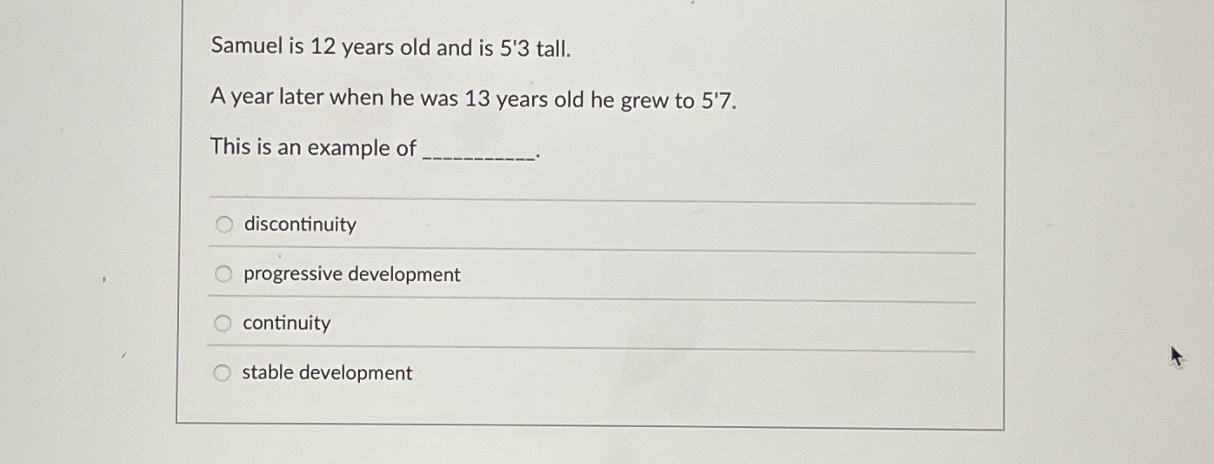 Solved Samuel is 12 ﻿years old and is 5'3 ﻿tall.A year later | Chegg.com