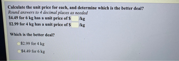 Solved calculate the unit price for each and determine which | Chegg.com