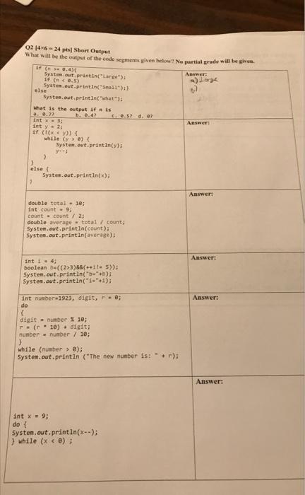 Solved Q2 14×6=24pts∣ Shart Output What will be the eutpot | Chegg.com