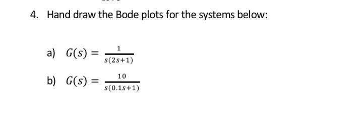 Solved 4. Hand draw the Bode plots for the systems below: a) | Chegg.com