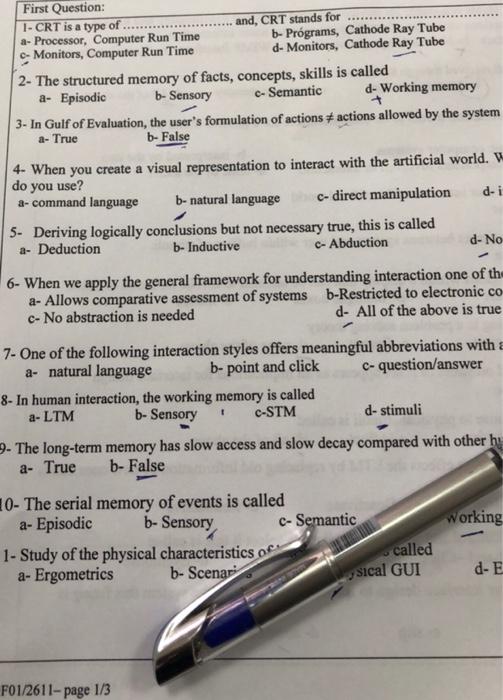 First Question: 1- CRT is a type of ... and, CRT | Chegg.com