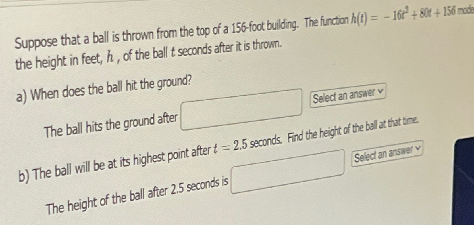 Solved Suppose that a ball is thrown from the top of a 156- | Chegg.com