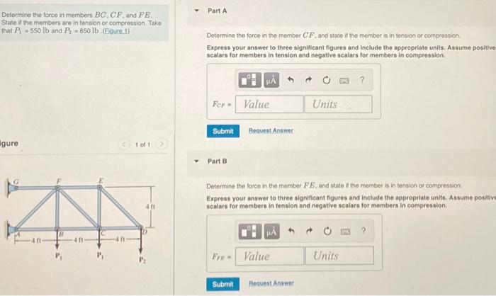 Solved Determine the force in members BC.CF, and FE State if | Chegg.com