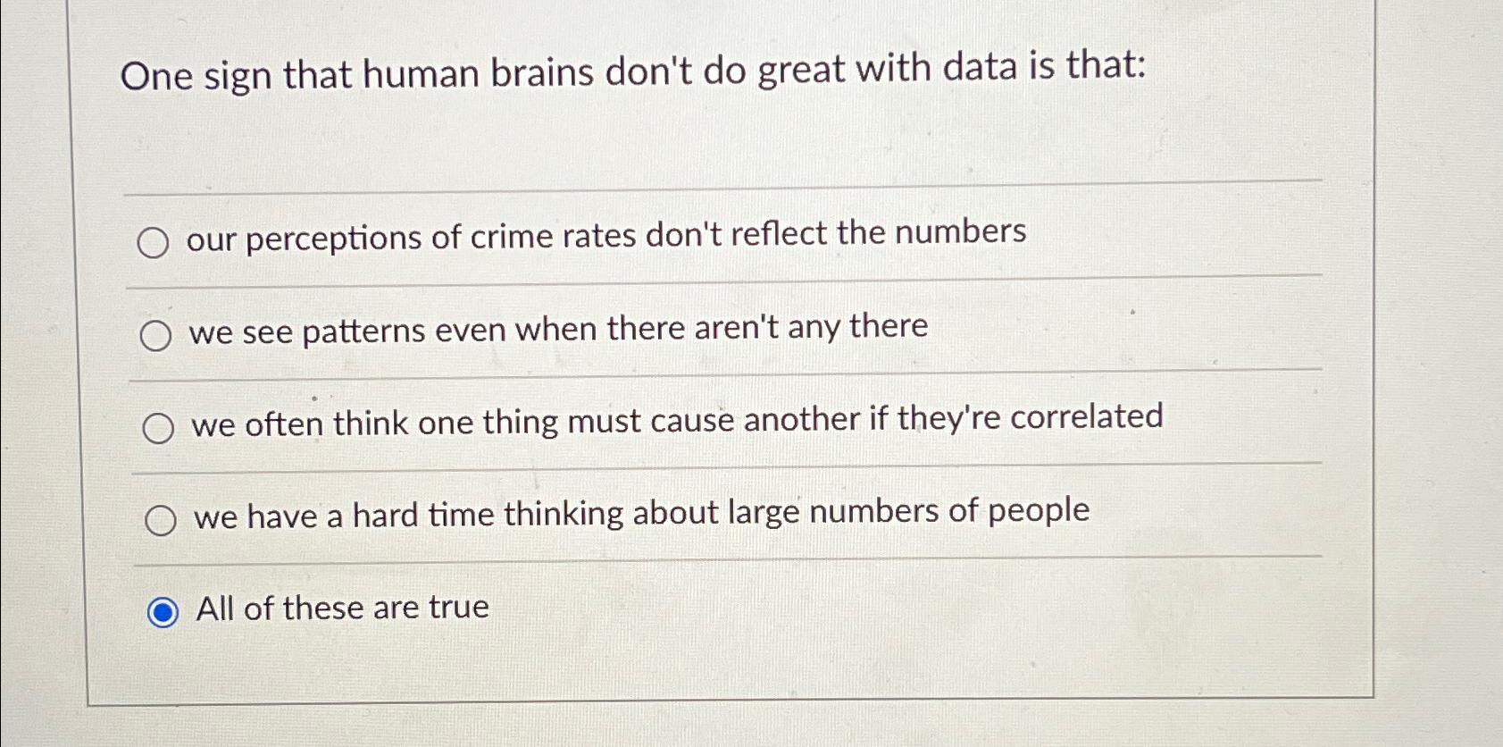 Solved One sign that human brains don't do great with data | Chegg.com