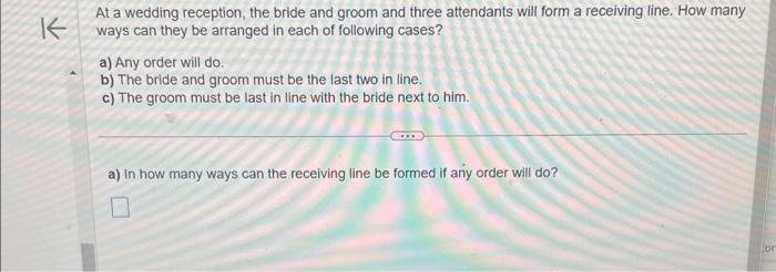 Solved At a wedding reception, the bride and groom and three | Chegg.com