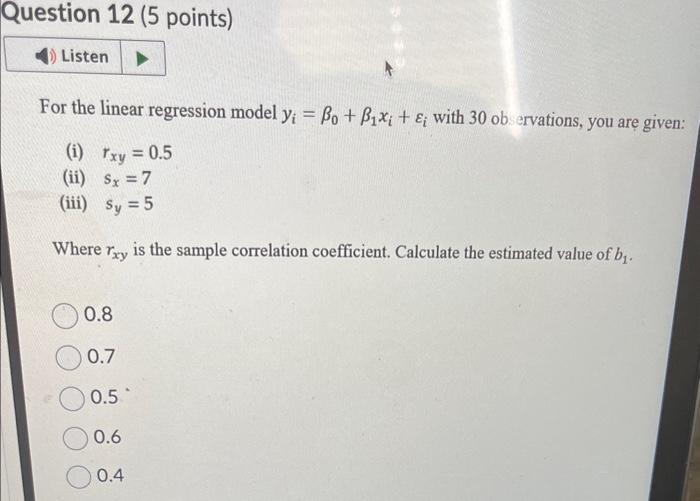 Solved For the linear regression model yi=β0+β1xi+εi with 30 | Chegg.com