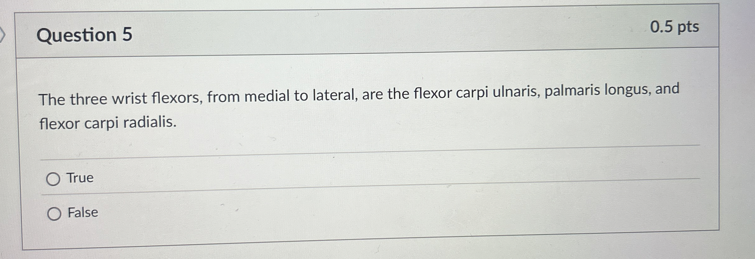 Solved Question 50.5 ﻿ptsThe three wrist flexors, from | Chegg.com