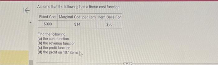 Solved Assume That The Following Has A Linear Cost Function