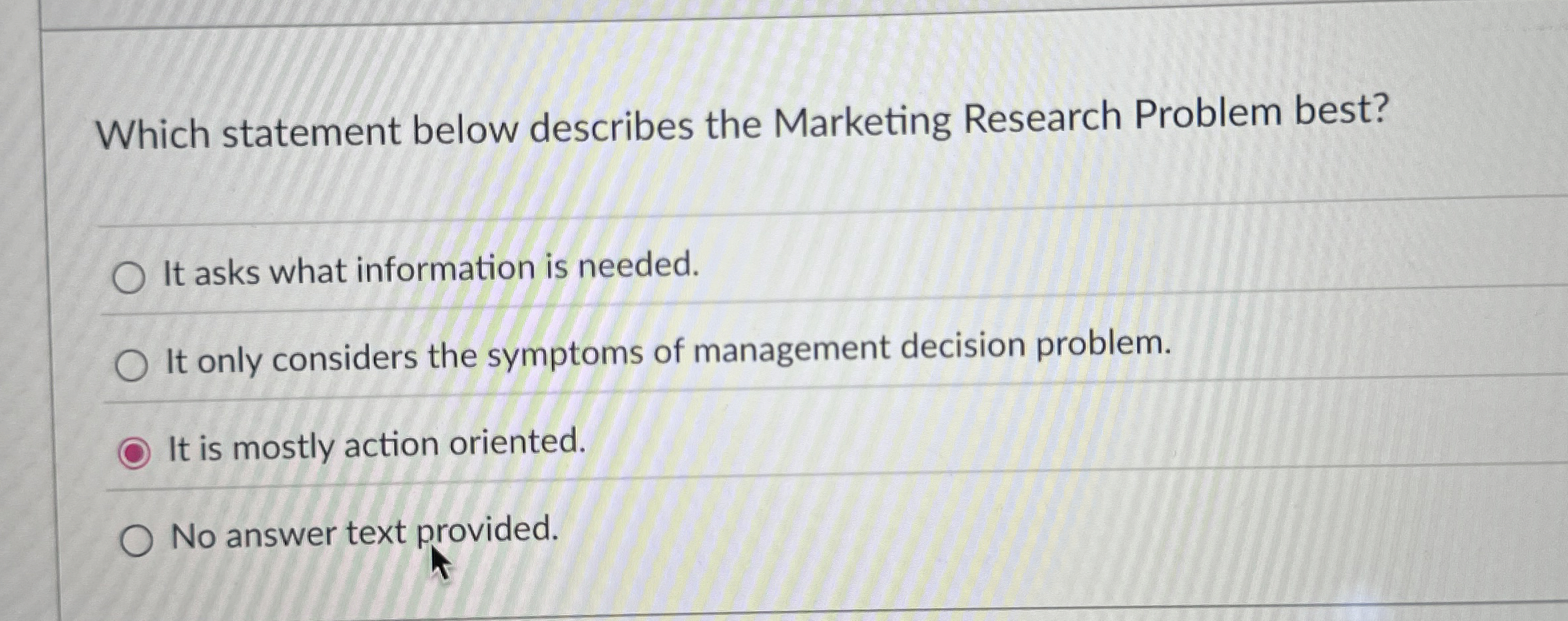 Solved Which statement below describes the Marketing | Chegg.com