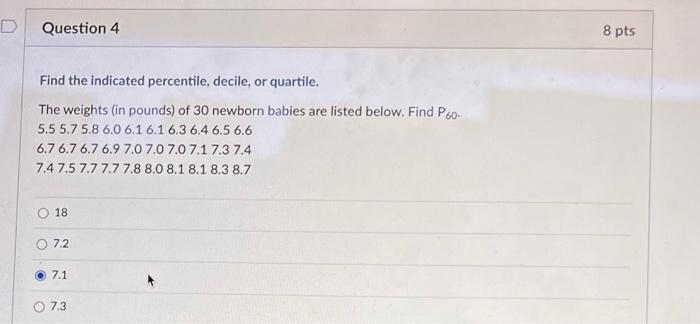 Solved Find the indicated percentile, decile, or quartile. | Chegg.com