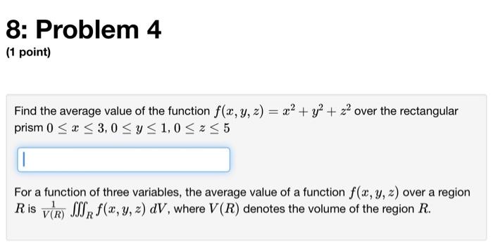 Solved Find the average value of the function | Chegg.com