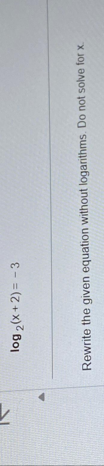 Solved log2(x+2)=-3Rewrite the given equation without | Chegg.com