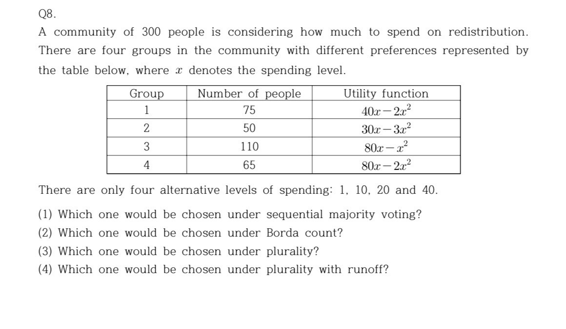 Solved Q8.A community of 300 ﻿people is considering how much | Chegg.com