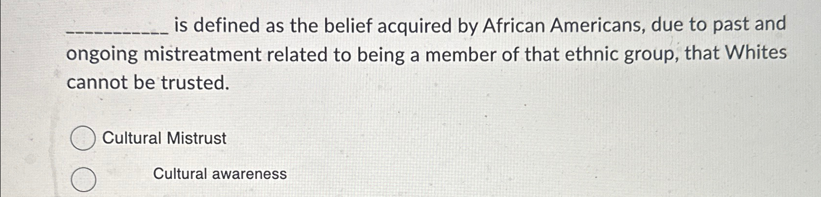 Solved is defined as the belief acquired by African | Chegg.com