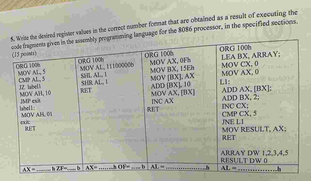 5. ﻿Write the desired register values in the correct | Chegg.com