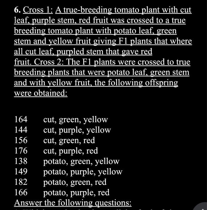Solved 6. Cross 1: A true-breeding tomato plant with cut | Chegg.com