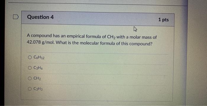 Solved A compound has an empirical formula of CH2 with a | Chegg.com