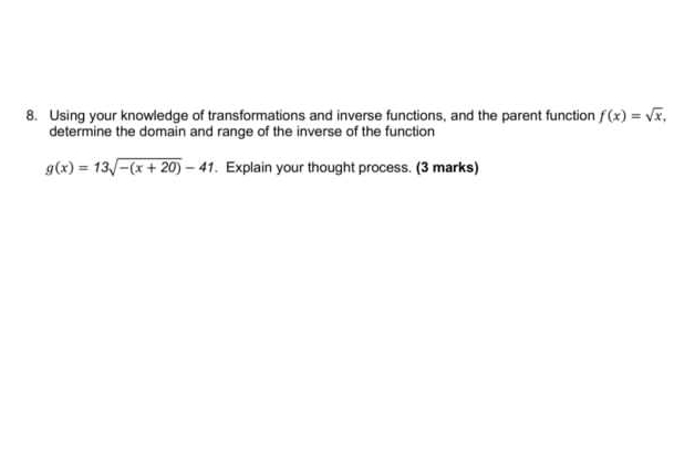 Solved using your knowledge of transformationsand Inverse | Chegg.com
