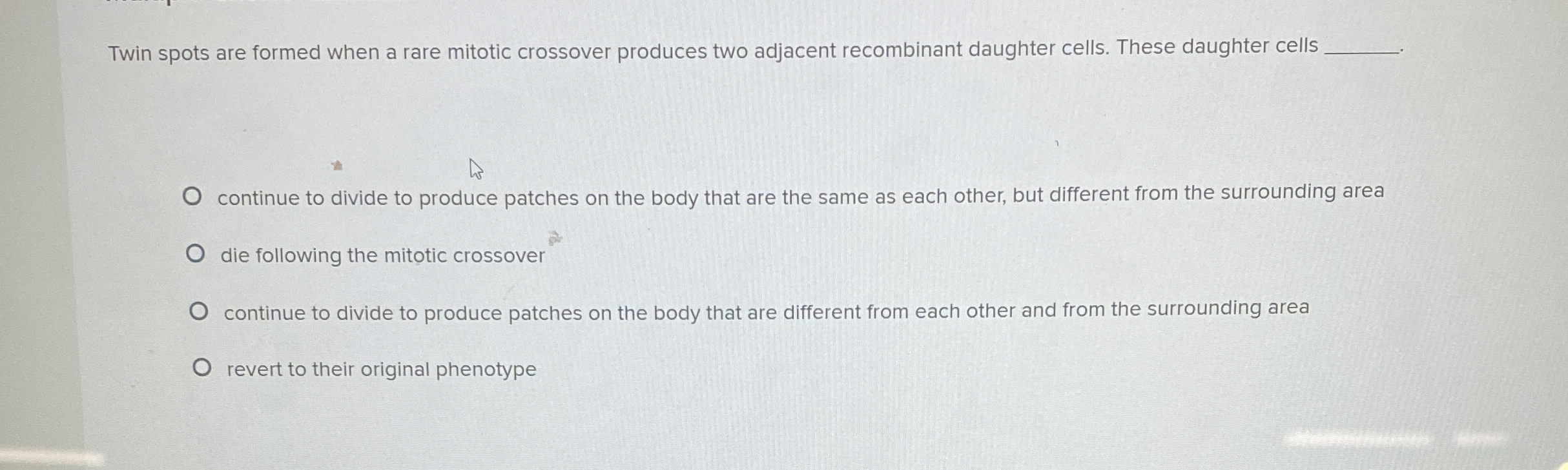 Solved Twin spots are formed when a rare mitotic crossover | Chegg.com