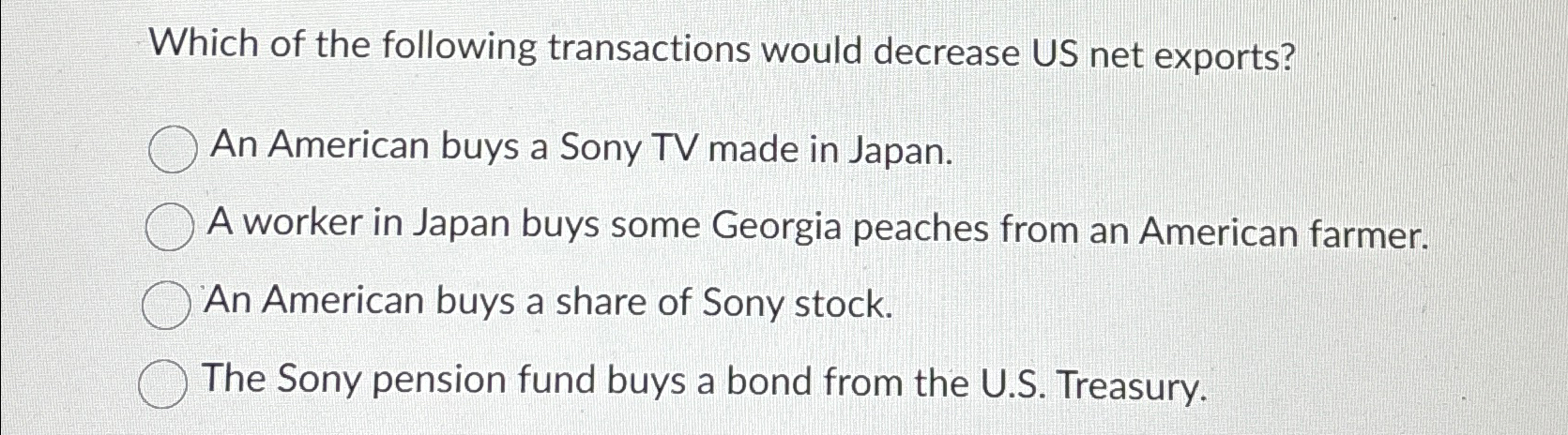 Solved Which of the following transactions would decrease US | Chegg.com