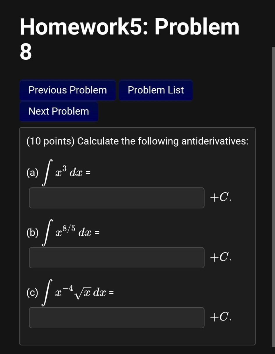 Solved (10 points) Calculate the following antiderivatives: | Chegg.com