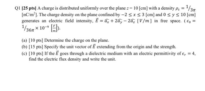 Solved Q1 [25 pts] A charge is distributed uniformly over | Chegg.com