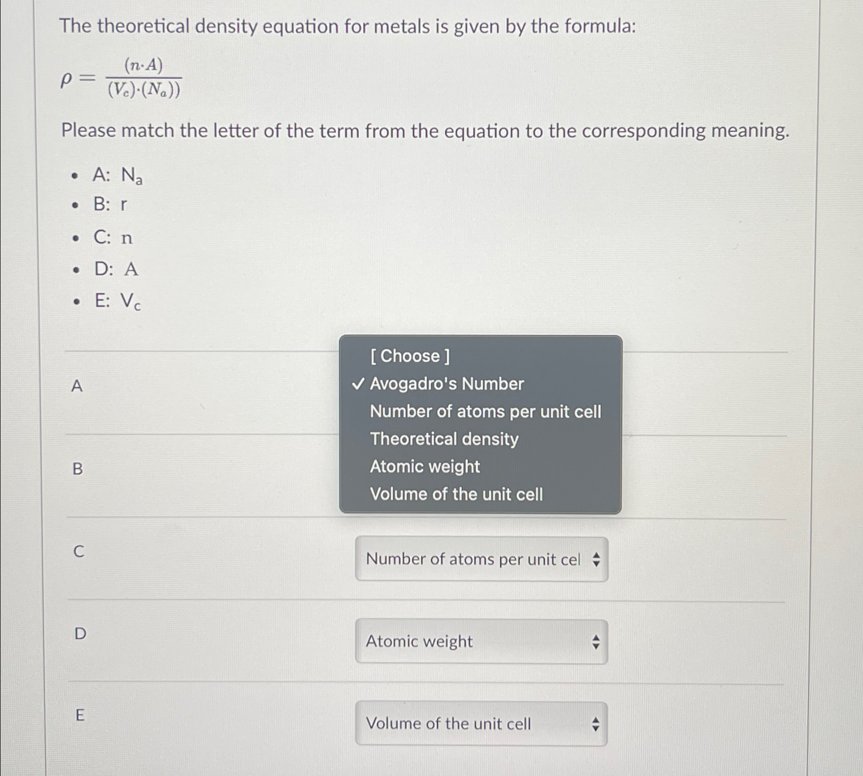 Solved The theoretical density equation for metals is given | Chegg.com