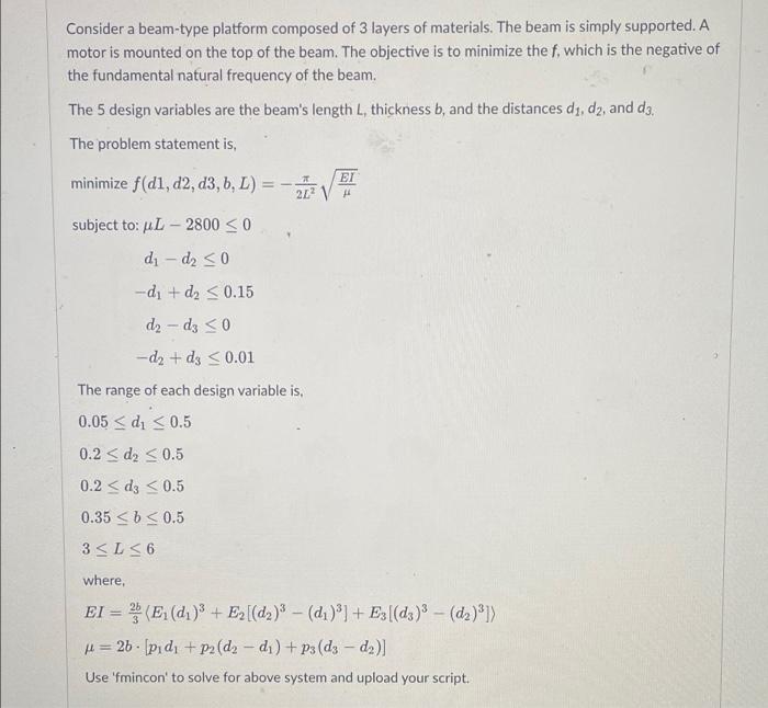 Consider a beam-type platform composed of 3 layers of | Chegg.com
