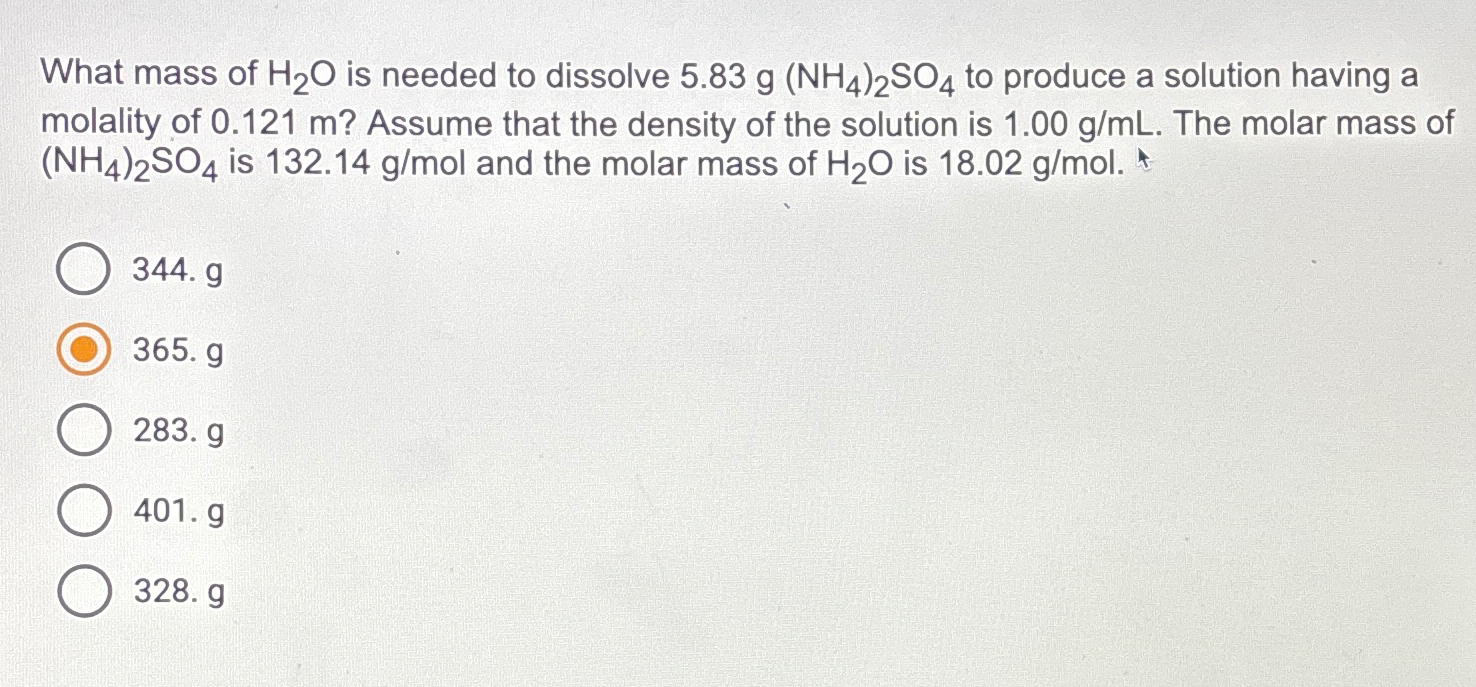 Solved What mass of H_(2)O is needed to dissolve | Chegg.com