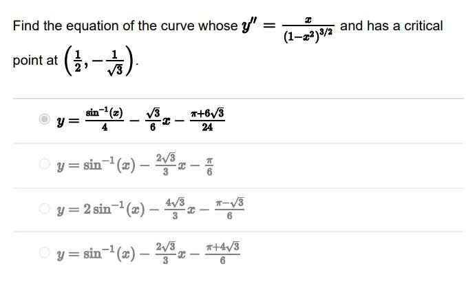 Solved Find the equation of the curve whose y′′=(1−x2)3/2x | Chegg.com